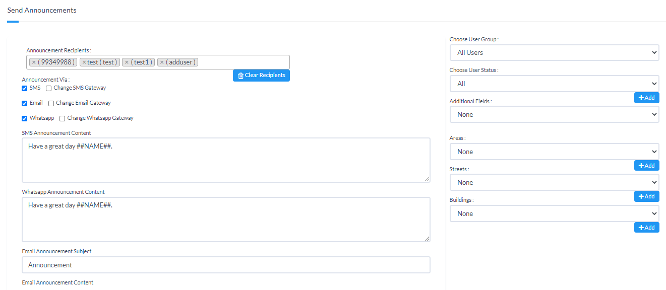 Sending announcements - Documentation - Jaze ISP Manager